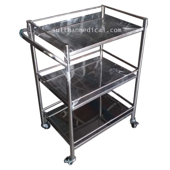 Troli Instrumen 3 Rak Stainless | sulthanmedical