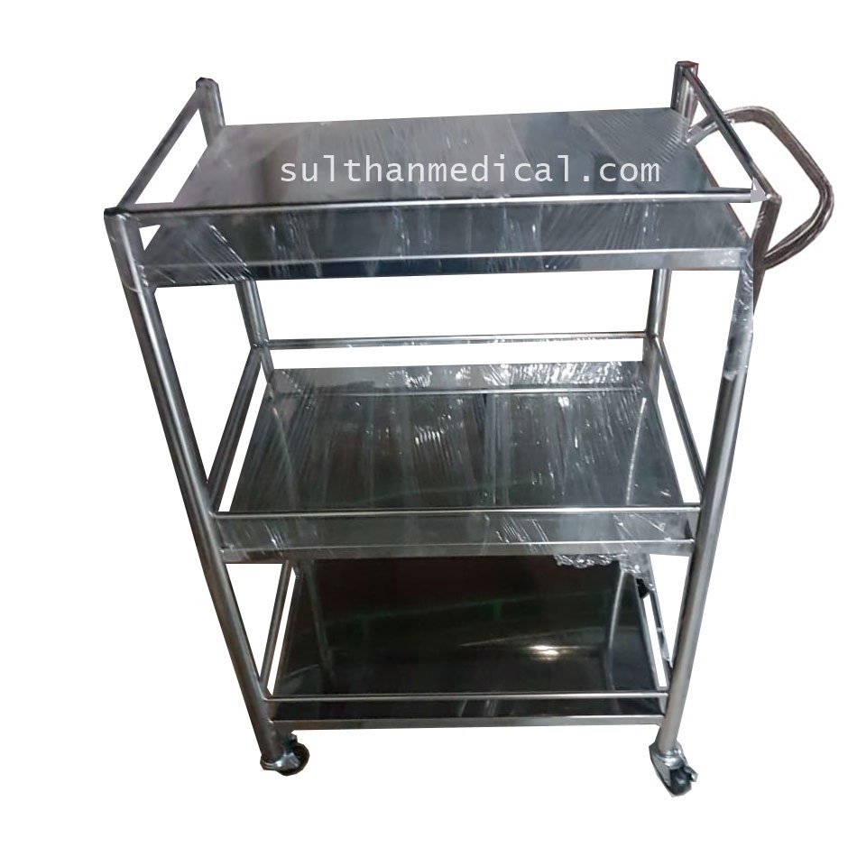 Troli Instrumen 3 Rak Stainless | sulthanmedical