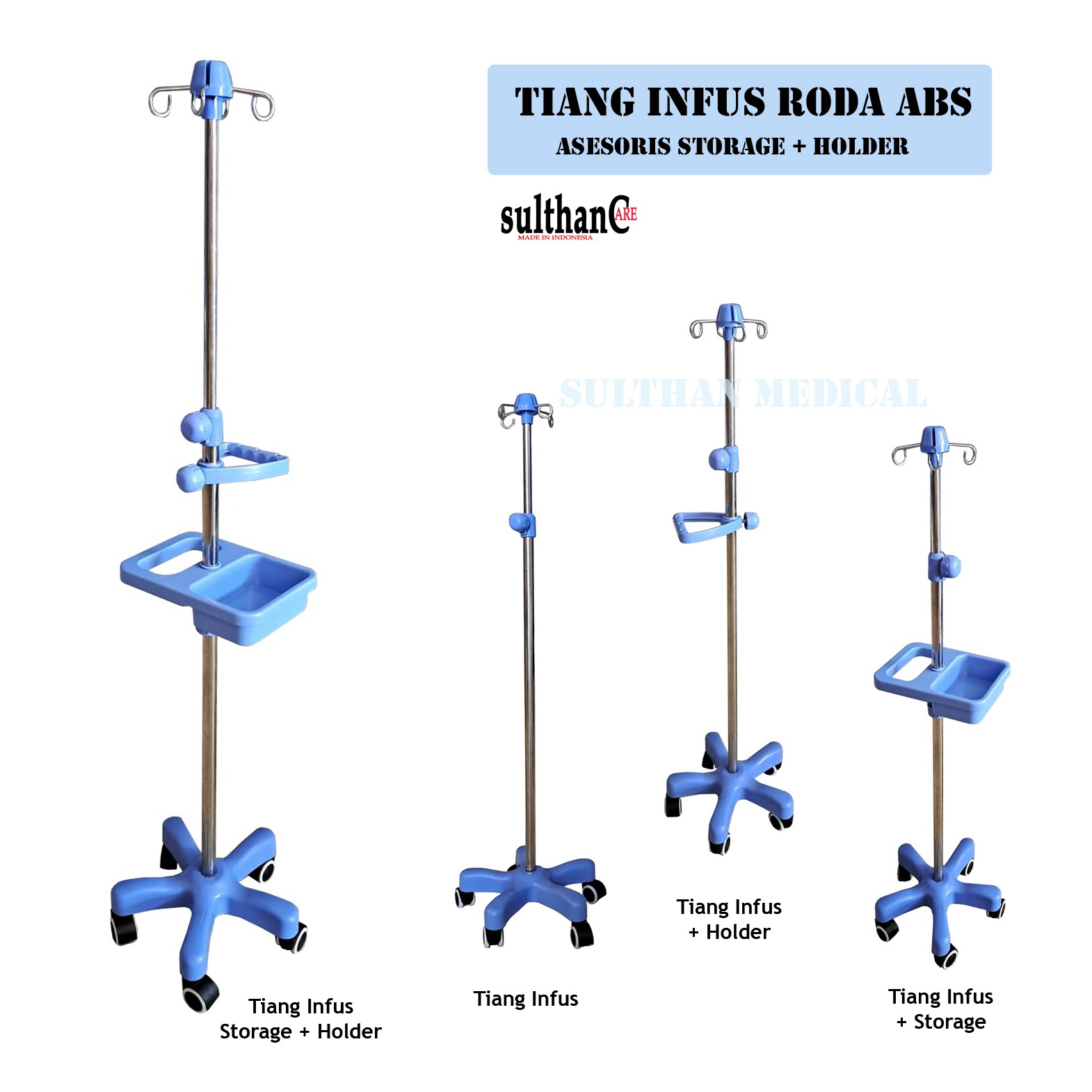 Tiang Infus Roda ABS (Aksesori Storage + Holder) | sulthanmedical